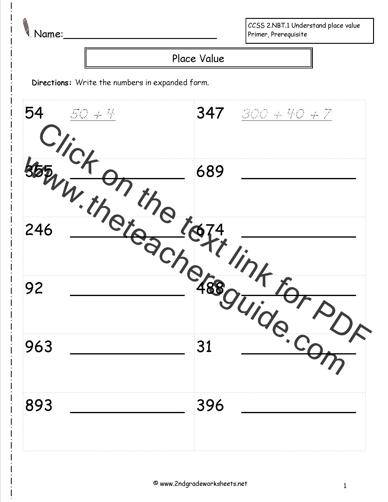 Second Grade Reading And Writing Numbers To 1000 Worksheets Second Grade Reading And Writing Numbers To 1000 Worksheets