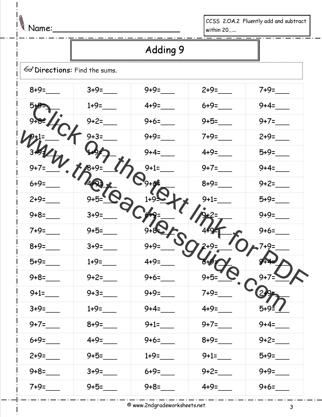 Free Single Digit Addition Worksheets