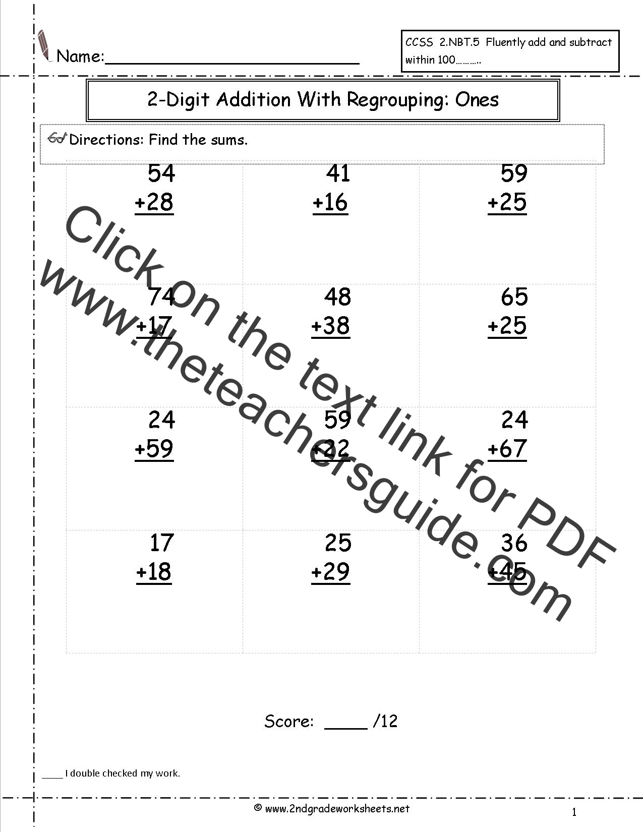 Two Digit Addition Worksheets Two Digit Addition Worksheets